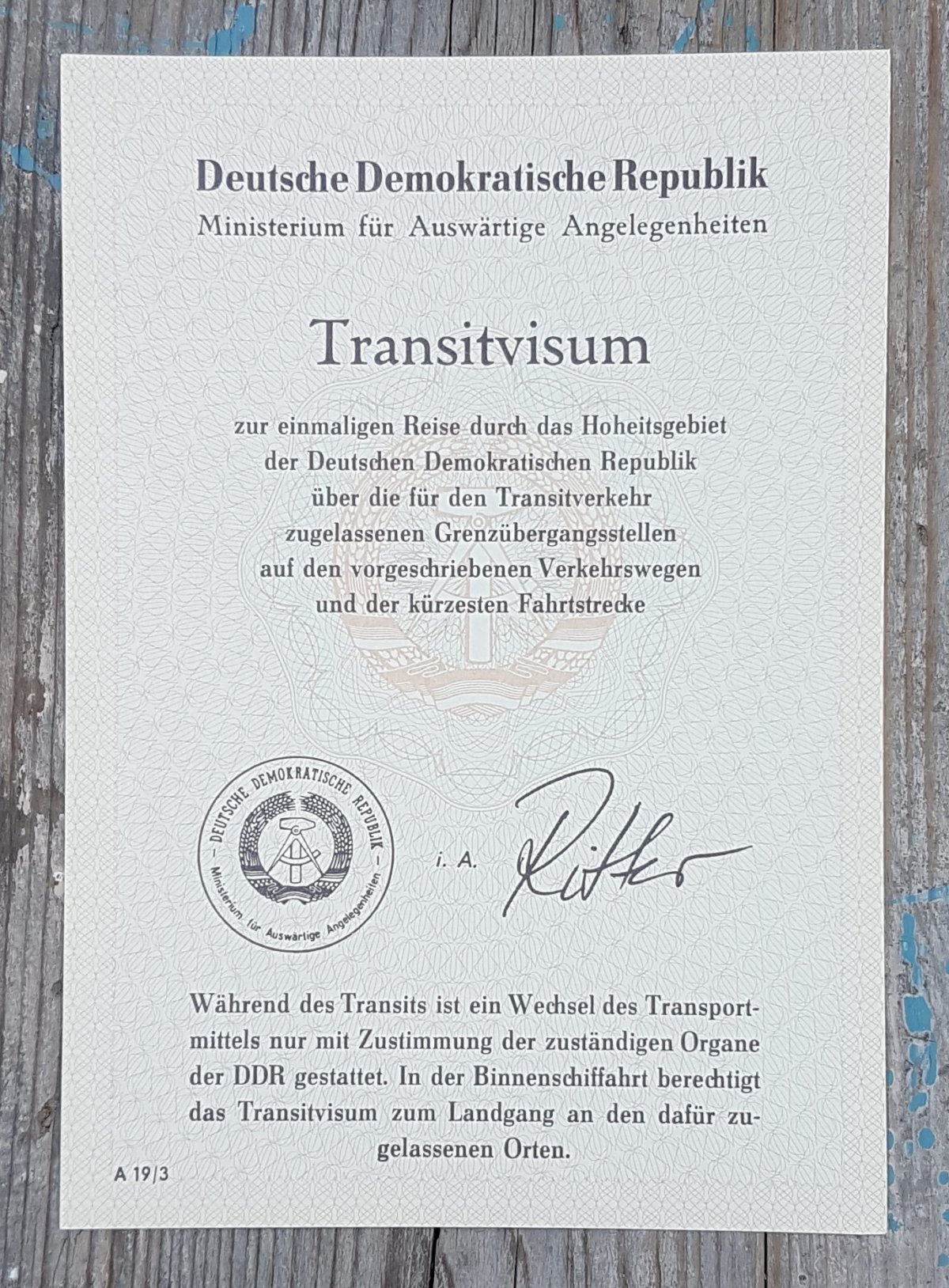 DDR, Grenztruppen border document - Transitvisum BRD-Westberlin - DDR ...