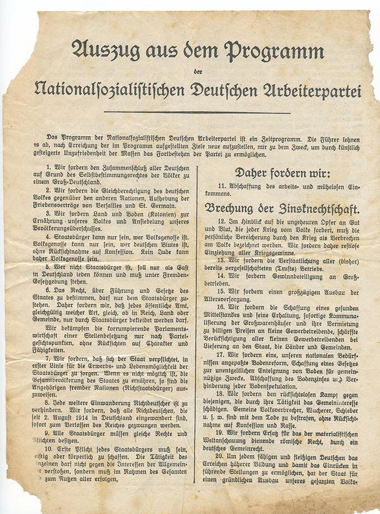 NSDAP National Socialist 25 point program flyer 1928-1932 - German WW2 ...